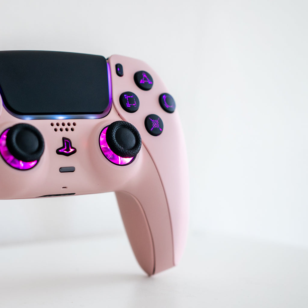 Pink PS5 Controller with Black LED Backlit Buttons - GameTraderZero Pink PS5 Controller with Black LED Backlit Buttons - GameTraderZero