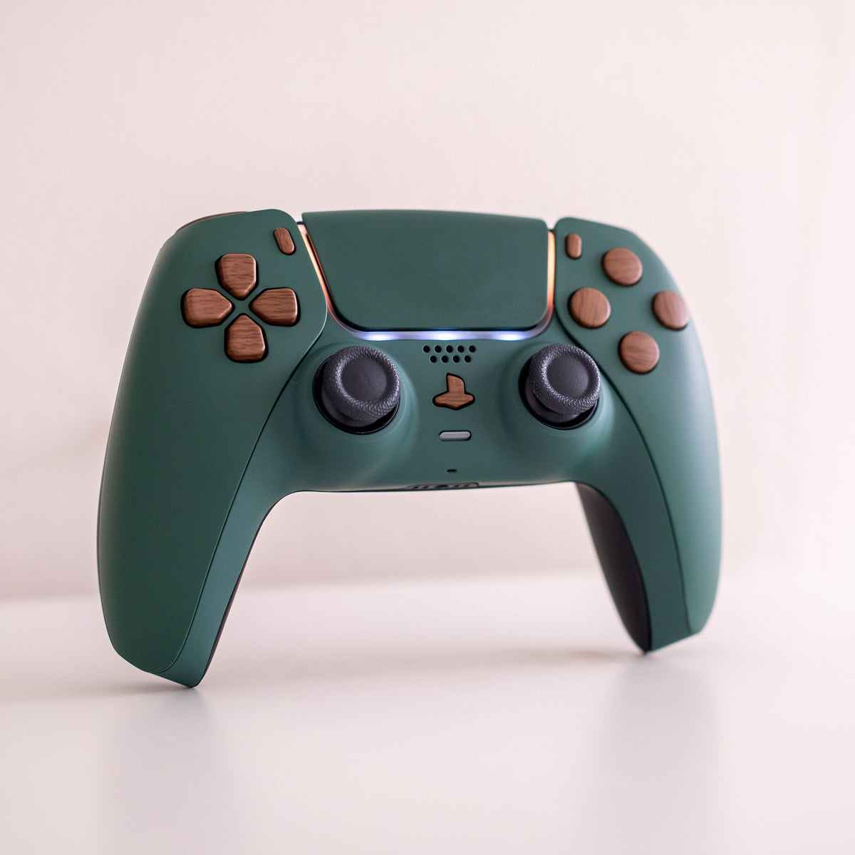 Pine Green PS5 Controller with Wood-Style Buttons - GameTraderZero